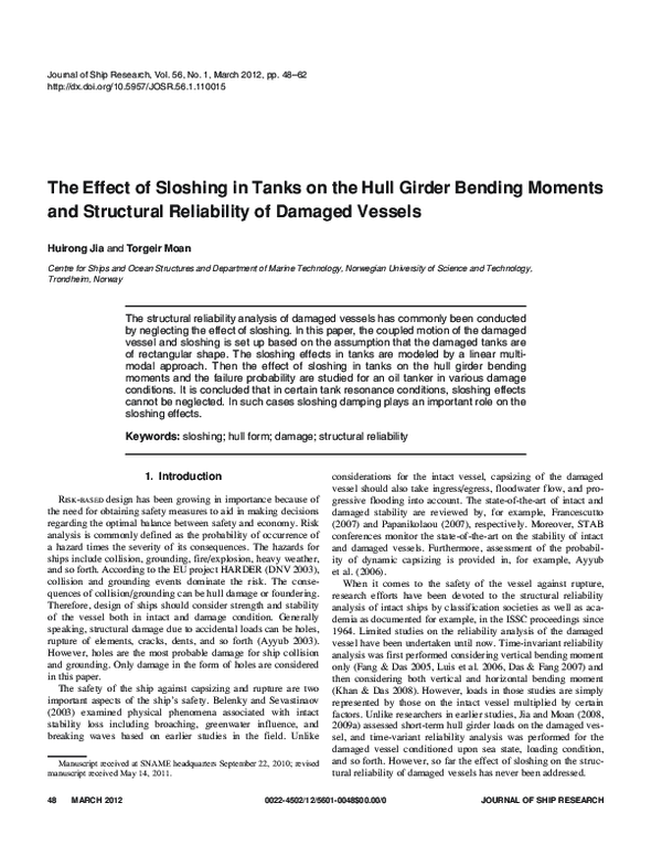 (PDF) The Effect of Sloshing in Tanks on the Hull Girder Bending ...