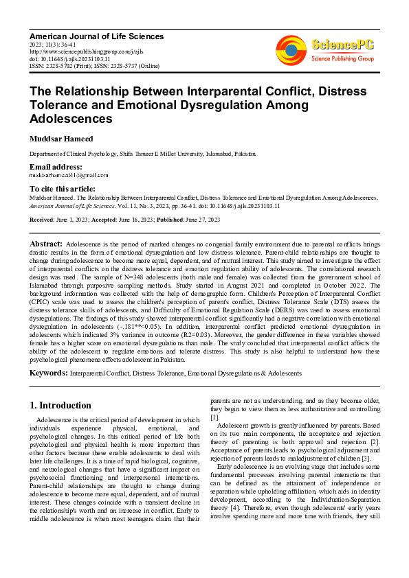 (PDF) The Relationship Between Interparental Conflict, Distress ...