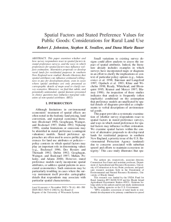(PDF) Spatial Factors and Stated Preference Values for Public Goods ...