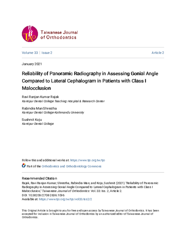 (PDF) Reliability of Panoramic Radiography in Assessing Gonial Angle ...
