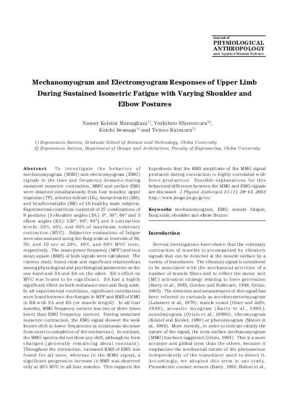 (PDF) Mechanomyogram and Electromyogram Responses of Upper Limb During ...