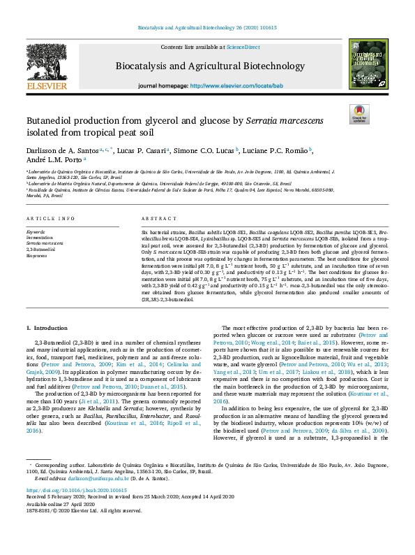 (PDF) Butanediol production from glycerol and glucose by Serratia ...