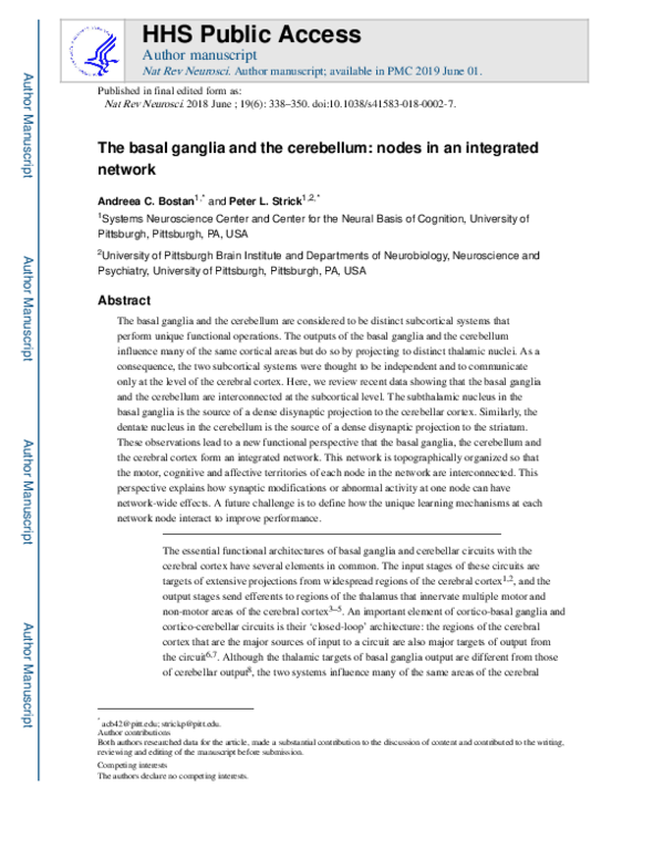 (PDF) The basal ganglia and the cerebellum: nodes in an integrated network