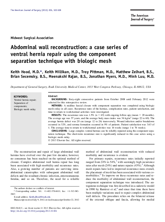 (PDF) Abdominal wall reconstruction: a case series of ventral hernia repair using the component ...