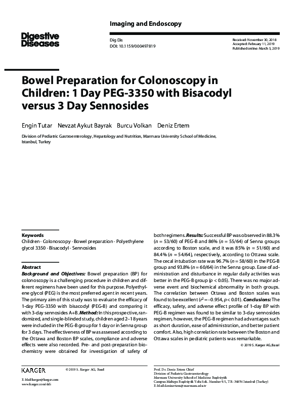 (PDF) Bowel Preparation for Colonoscopy in Children: 1 Day PEG-3350 ...