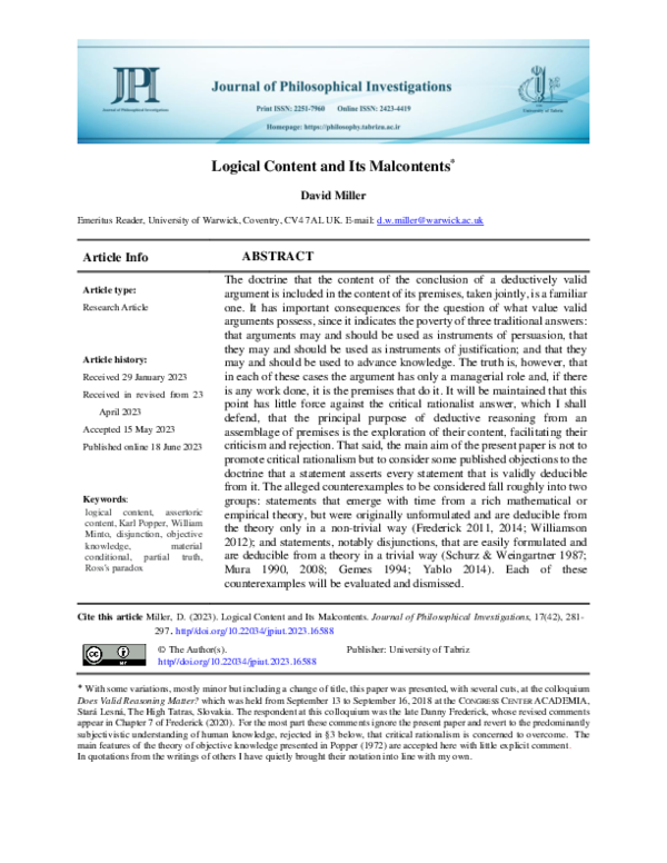 (PDF) Logical Content and Its Malcontents