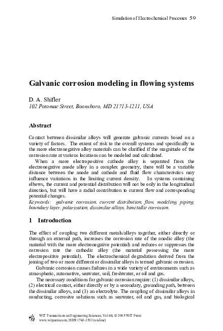 (PDF) Galvanic Corrosion Modeling In Flowing Systems