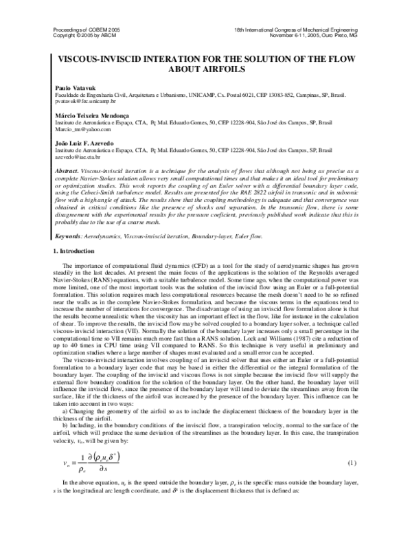 (PDF) Viscous-Inviscid Interation for the Solution of the Flow About ...