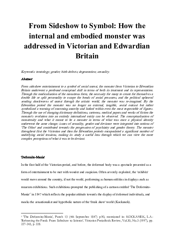 (PDF) From Sideshow to Symbol - How the internal and embodied monster ...