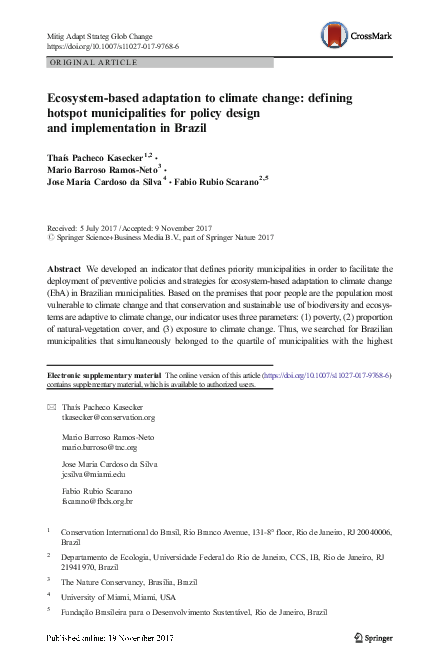 (PDF) Ecosystem-based adaptation to climate change: defining hotspot municipalities for policy ...