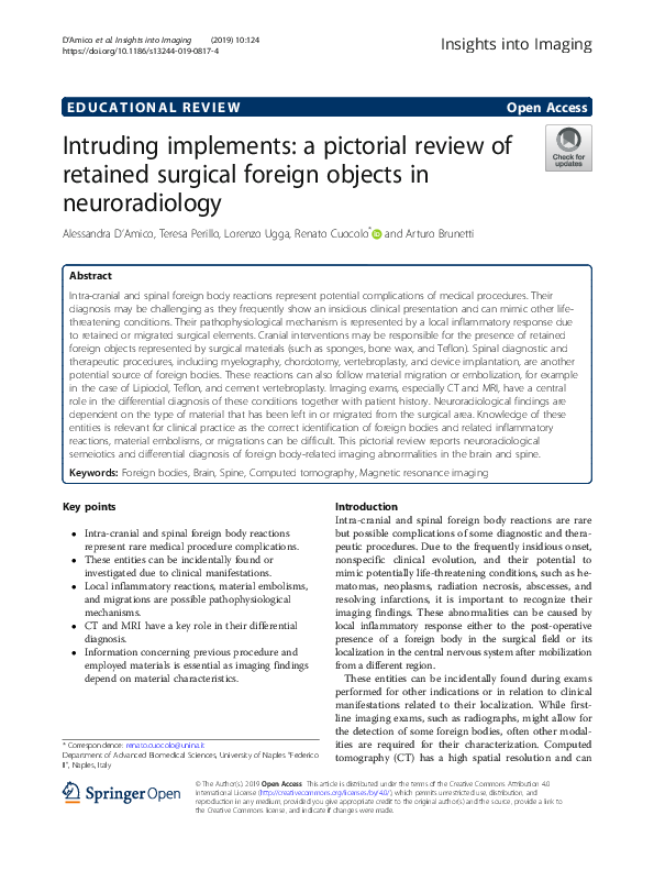 (PDF) Intruding implements: a pictorial review of retained surgical ...