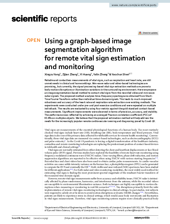 Pdf Using A Graph Based Image Segmentation Algorithm For Remote Vital