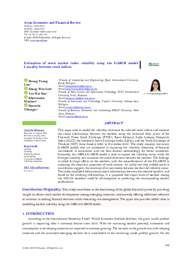Pdf Estimation Of Stock Market Index Volatility Using The Garch Model Causality Between Stock