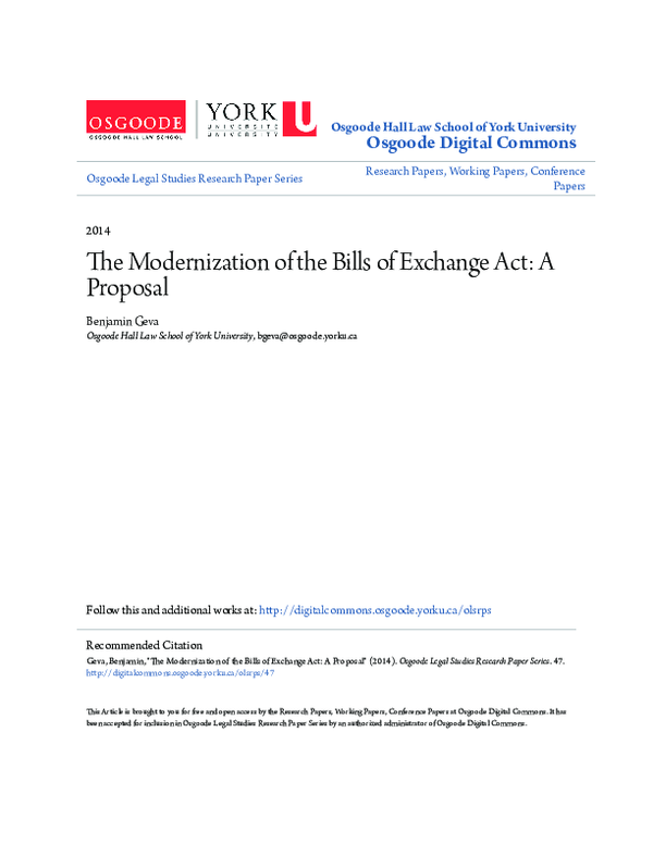 (PDF) The Modernization of the Bills of Exchange Act: A Proposal