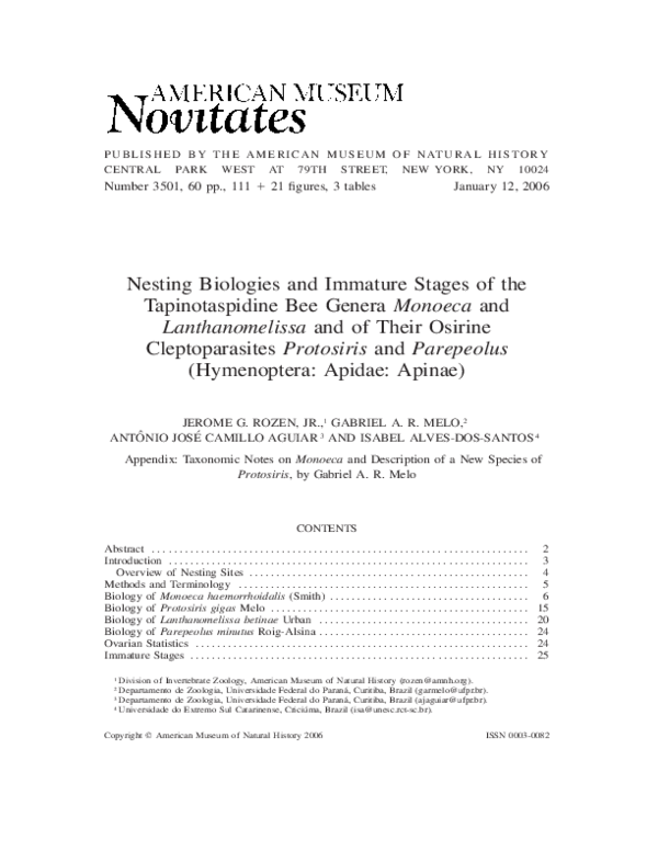 (PDF) Nesting Biologies and Immature Stages of the Tapinotaspidine Bee ...