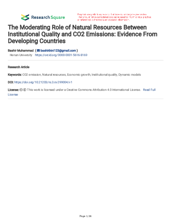 (PDF) The Moderating Role of Natural Resources Between Institutional Quality and CO2 Emissions ...