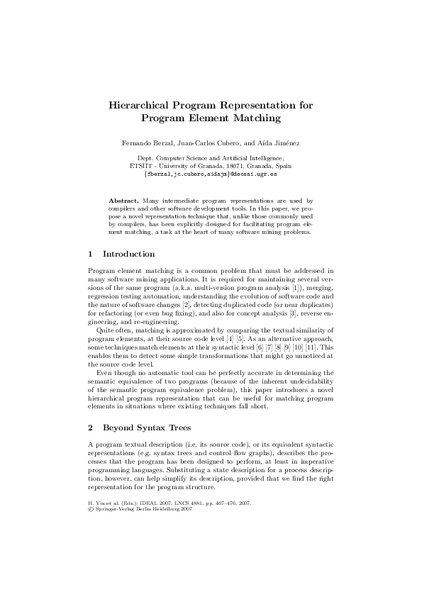 Pdf Hierarchical Program Representation For Program Element Matching Aida Jimenez