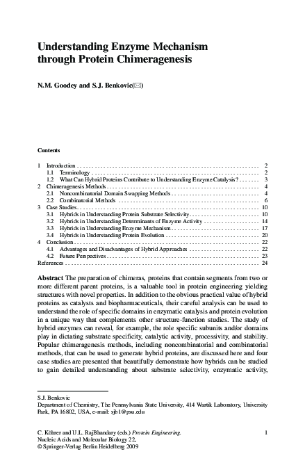 (PDF) Understanding Enzyme Mechanism through Protein Chimeragenesis
