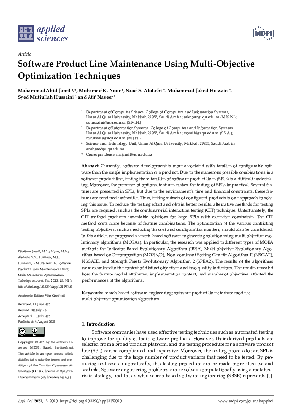 (PDF) Software Product Line Maintenance Using Multi-Objective ...