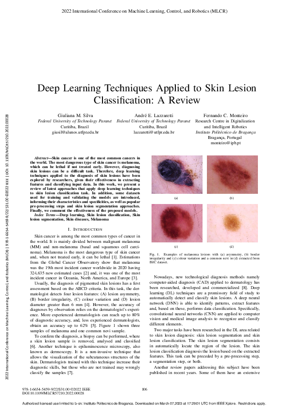 Pdf Deep Learning Techniques Applied To Skin Lesion Classification A