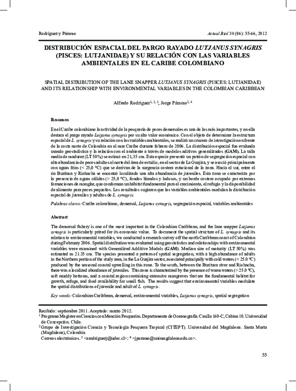 (PDF) Distribución espacial del pargo rayado Lutjanus synagris (Pisces ...