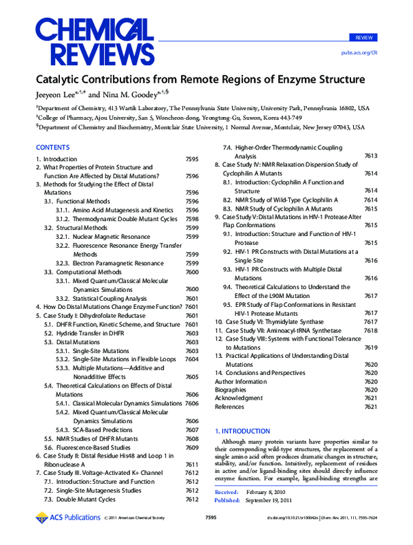 (PDF) Catalytic Contributions from Remote Regions of Enzyme Structure