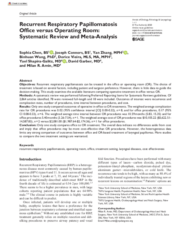 (PDF) In-Office vs OR Treatment for Papillomatosis