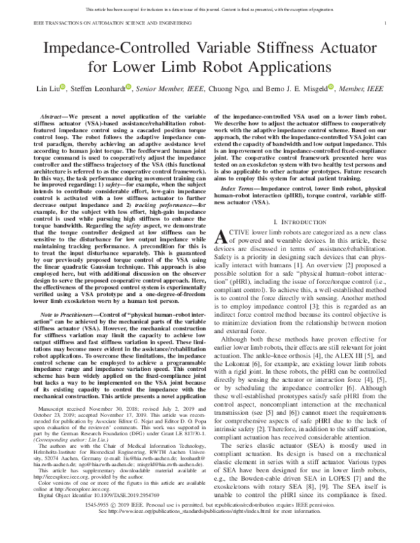 (PDF) Impedance-Controlled Variable Stiffness Actuator for Lower Limb Robot Applications