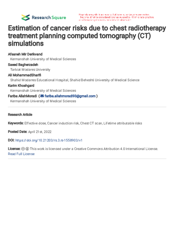 (PDF) Estimation of cancer risks due to chest radiotherapy treatment ...