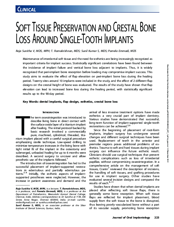 (PDF) Soft Tissue Preservation and Crestal Bone Loss Around Single ...