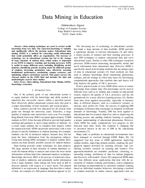 Pdf Data Mining In Education