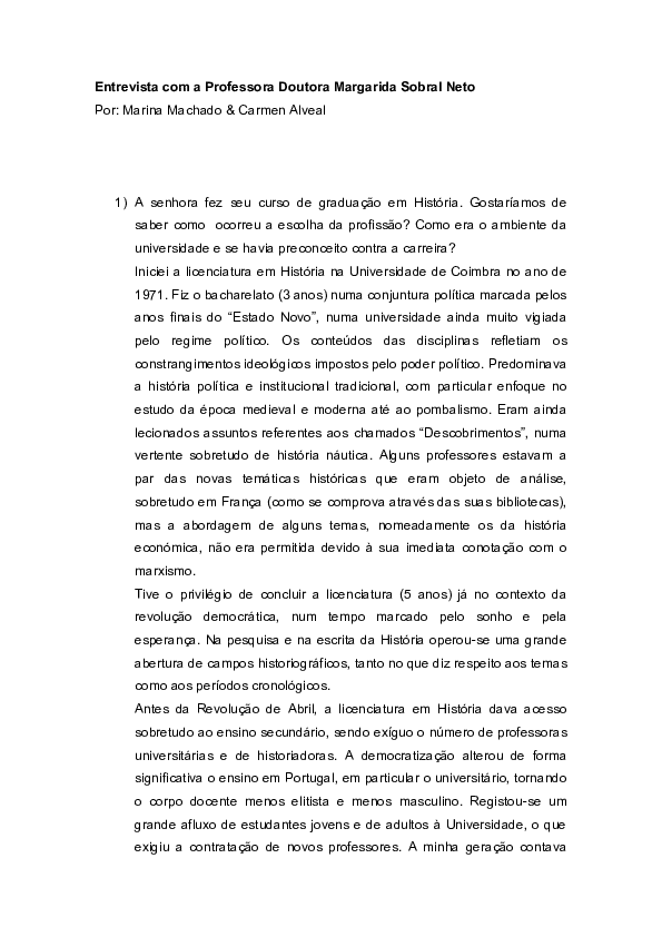 (DOC) Entrevista com a Professora Doutora Margarida Sobral Neto