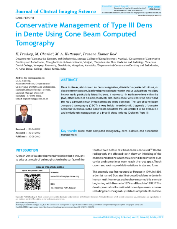 (PDF) Conservative Management of Type III Dens in Dente Using Cone Beam ...