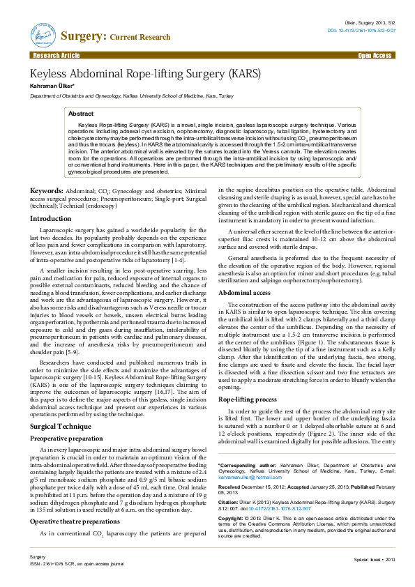 (PDF) Keyless Abdominal Rope-lifting Surgery (KARS) | Kahraman ülker ...