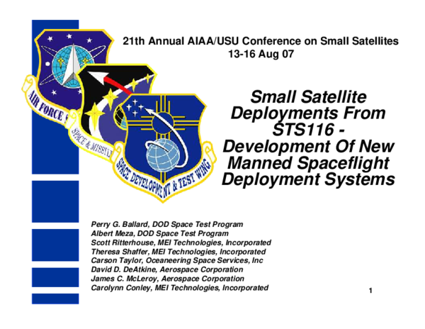 (PDF) Small Satellite Deployments From STS116 - Development Of New ...
