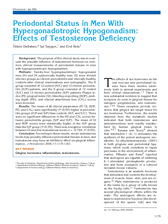 (PDF) Periodontal Status in Men With Hypergonadotropic Hypogonadism ...