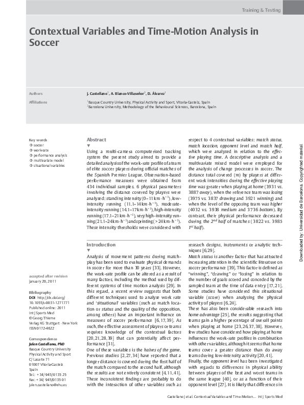 (PDF) Contextual Variables and Time-Motion Analysis in Soccer