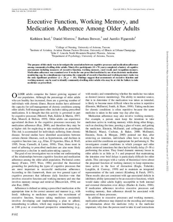 (PDF) Executive Function, Working Memory, and Medication Adherence Among Older Adults