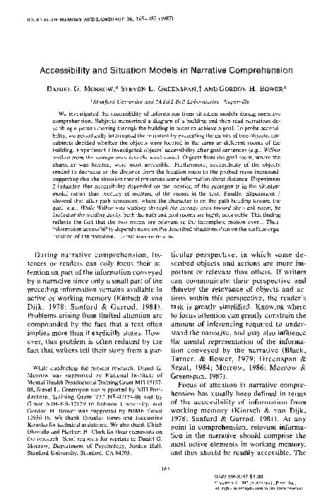 (PDF) Accessibility and situation models in narrative comprehension