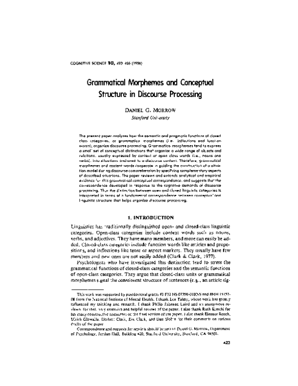 (PDF) Grammatical Morphemes and Conceptual Structure in Discourse Processing