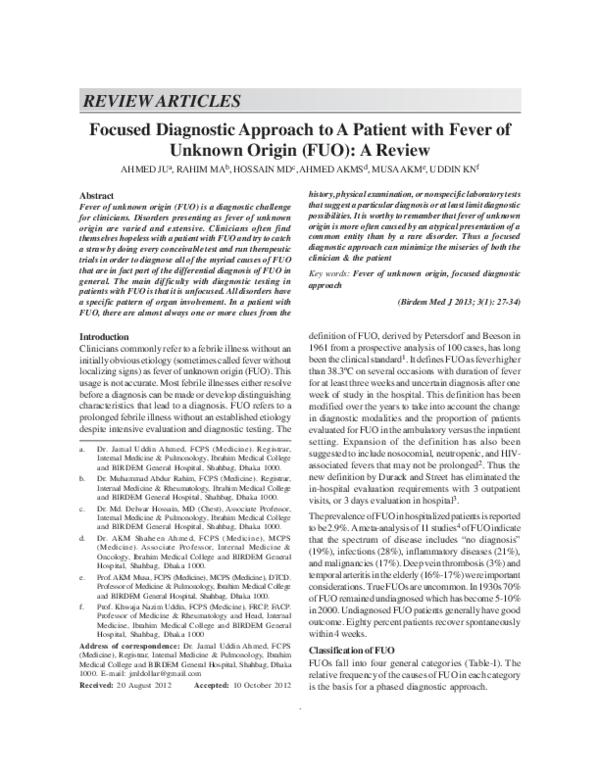(PDF) Focused Diagnostic Approach to A Patient with Fever of Unknown ...