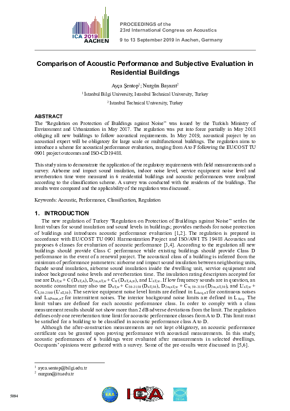 (PDF) Comparison of Acoustic Performance and Subjective Evaluation in Residential Buildings