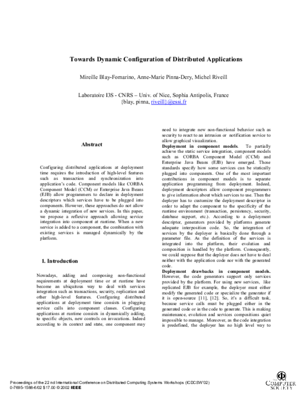 (PDF) Towards dynamic configuration of distributed applications