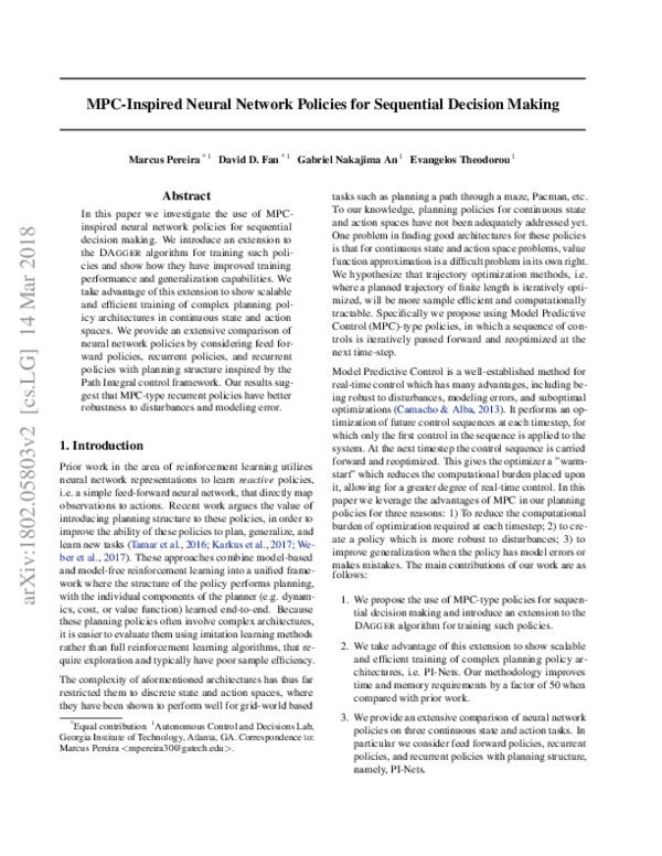 (PDF) MPC-Inspired Neural Network Policies for Sequential Decision Making