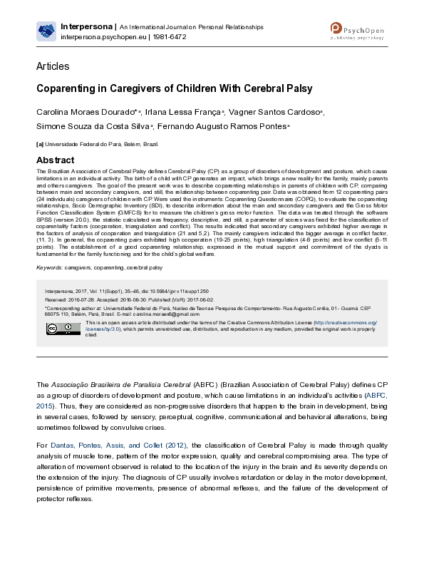 (PDF) Coparenting in caregivers of children with cerebral palsy