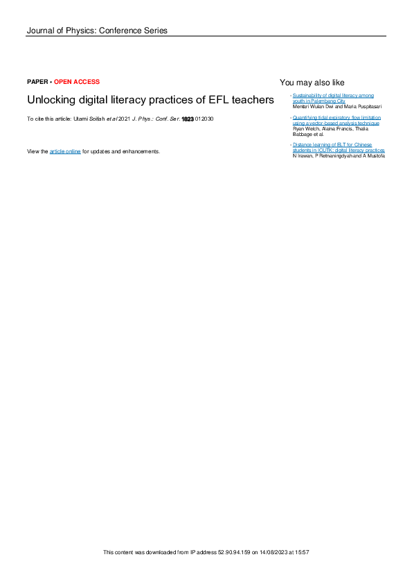 (PDF) Unlocking digital literacy practices of EFL teachers