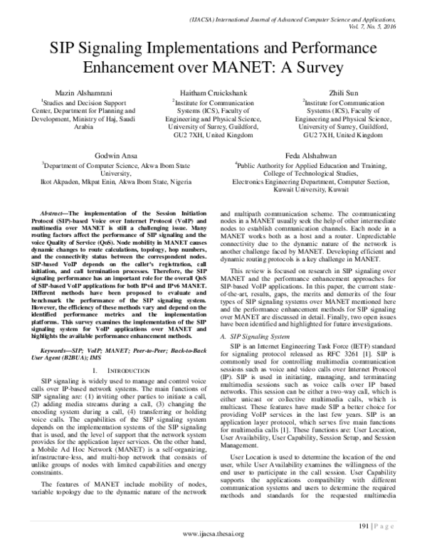 Pdf Sip Signaling Implementations And Performance Enhancement Over