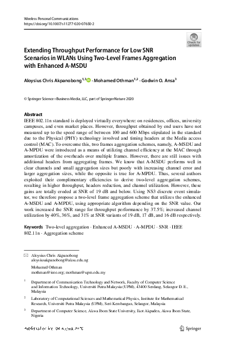 (PDF) Extending Throughput Performance for Low SNR Scenarios in WLANs Using Two-Level Frames ...