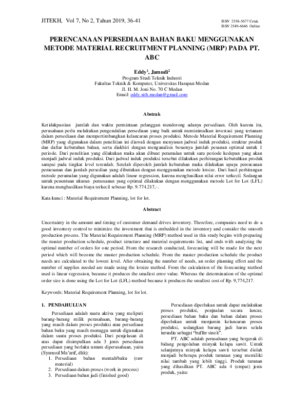 (PDF) Perencanaan Persediaan Bahan Baku Menggunakan Metode Material Recruitment Planning (MRP ...