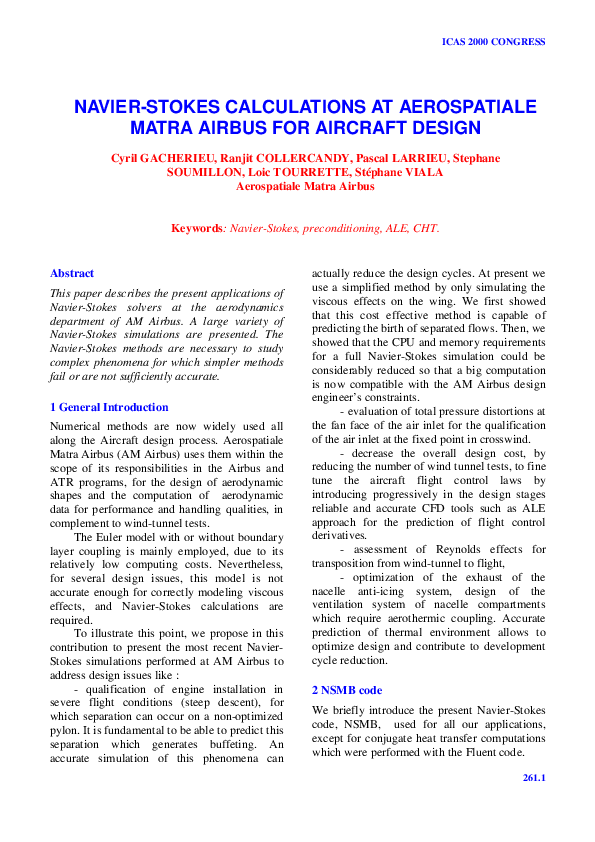 (PDF) Navier-Stokes calculations at Aerospatiale Matra Airbus for ...